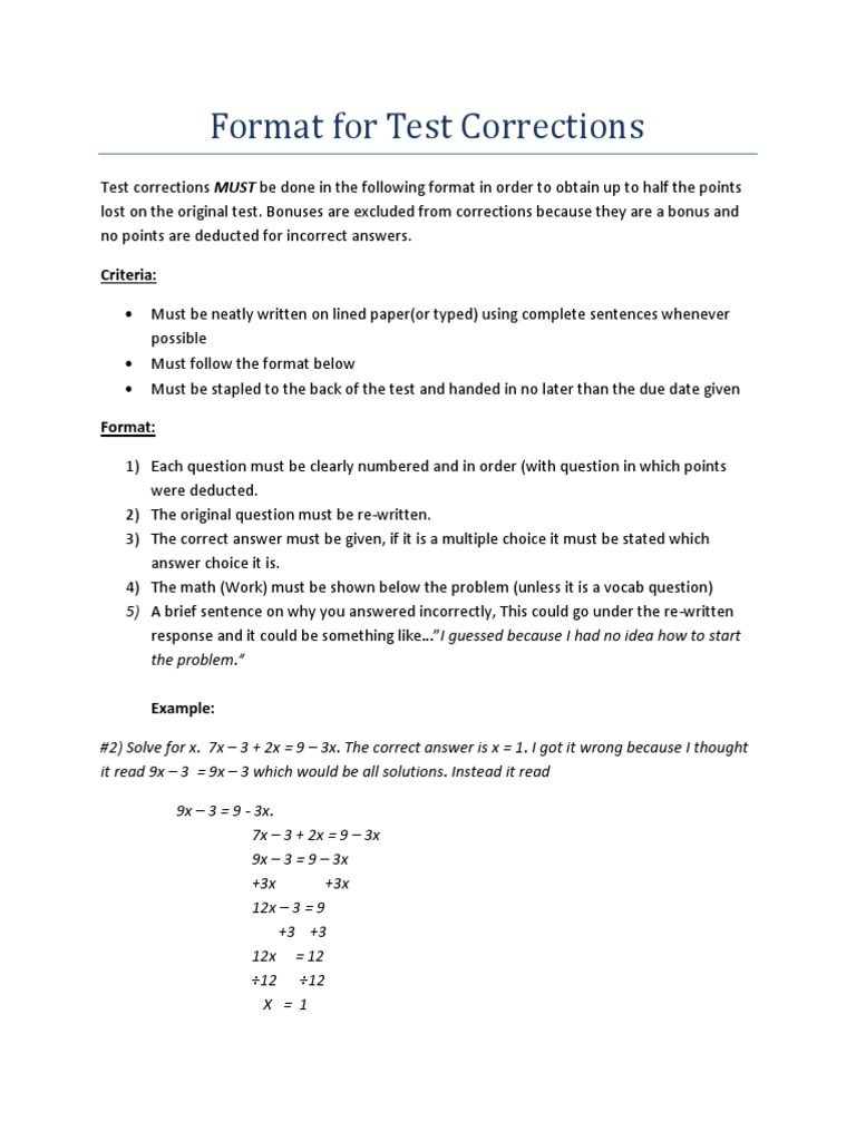 Format For Test Corrections | PDF