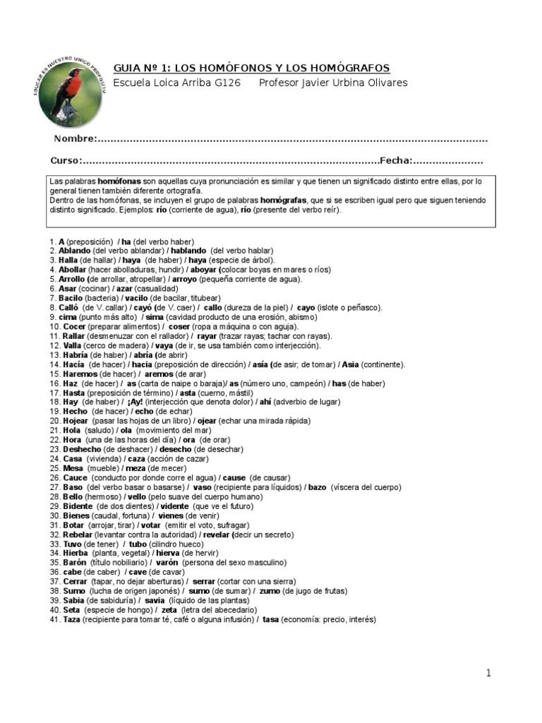Guía de Homófonos y Homógrafos | PDF | Naturaleza
