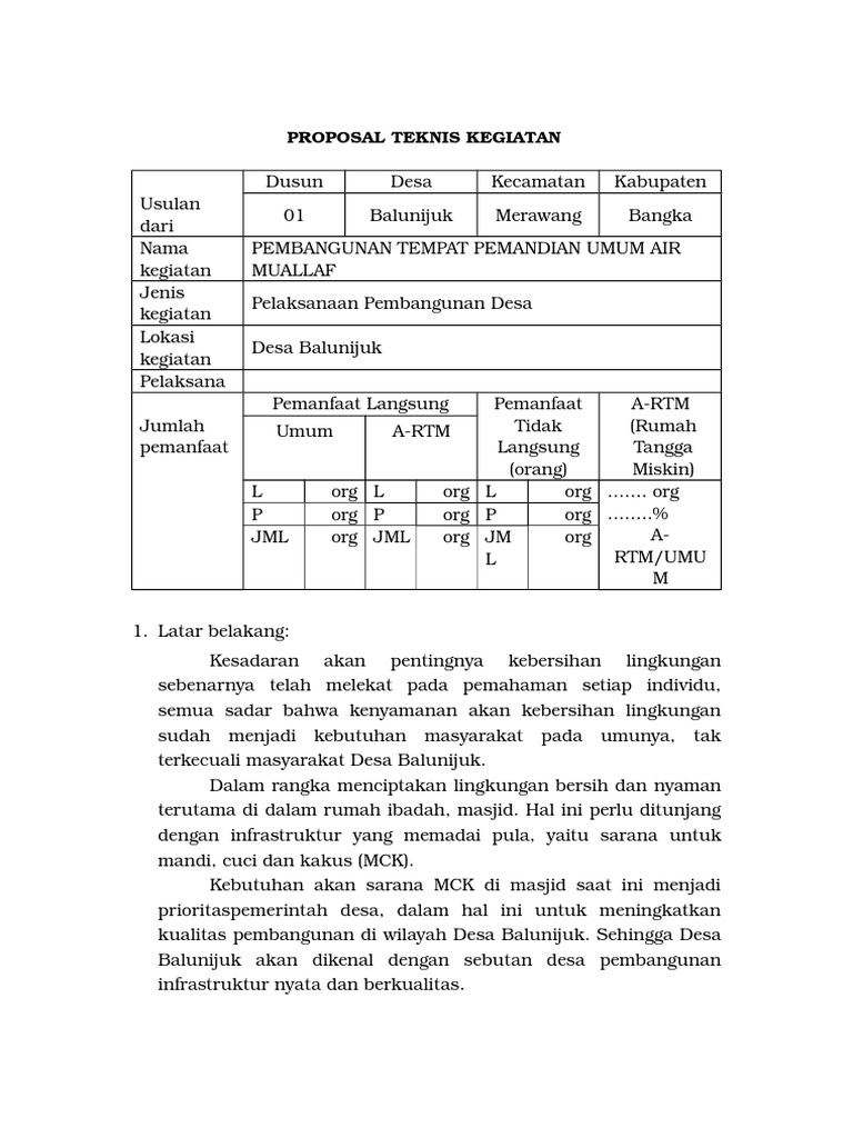 Proposal Teknis Kegiatan