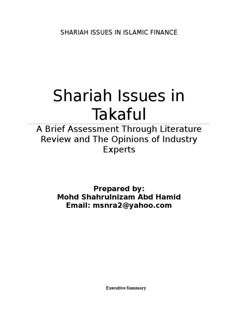 Shariah Issues in Takaful | PDF | Islamic Banking And Finance | Insurance