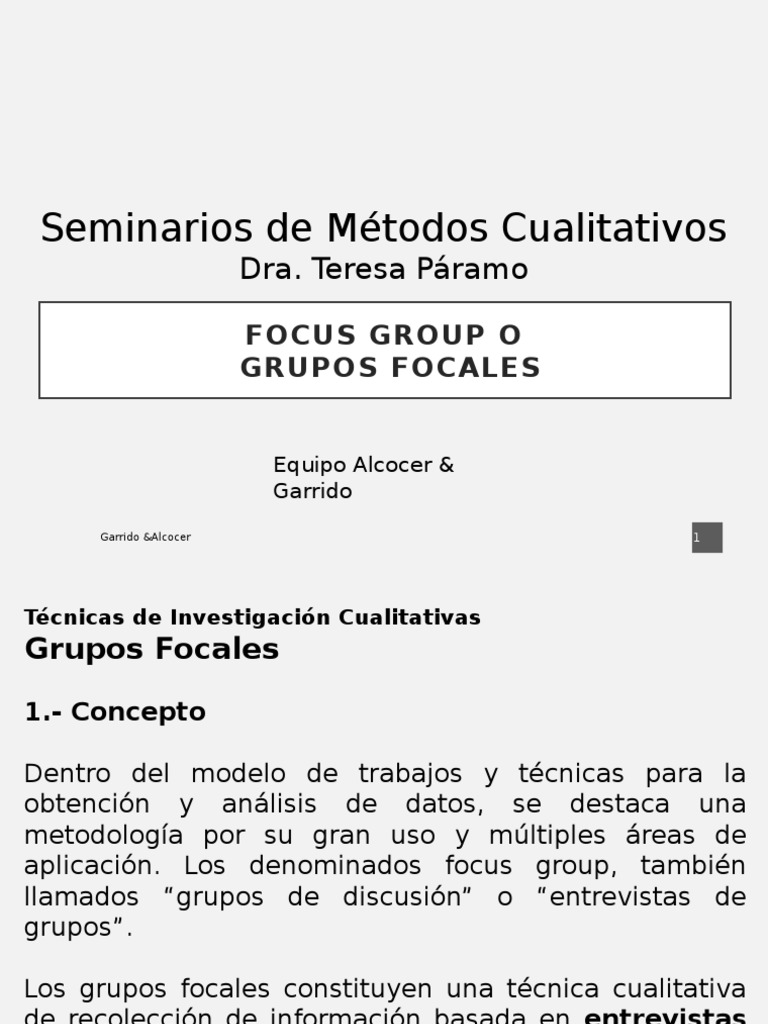 Presentación Focus Group o Grupos Focales | PDF | Grupo de enfoque | Science