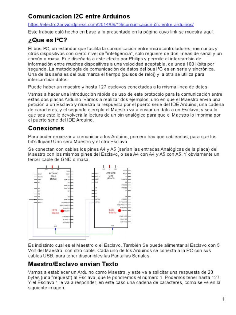 Comunicacion I2C Entre Arduinos | PDF | Arduino | Telecomunicaciones