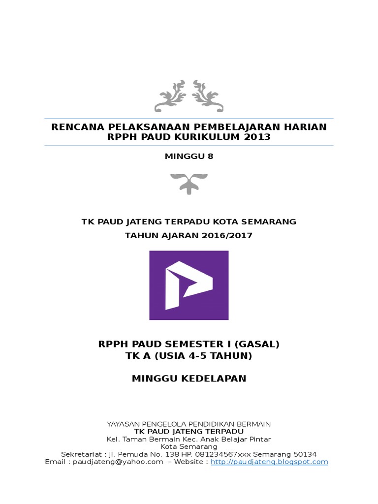 RPPH PAUD Jateng Tema Keluarga | PDF