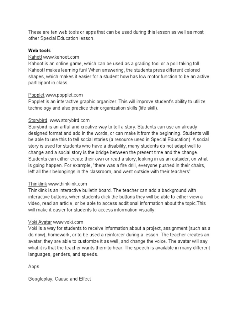 Essential Web Tools for Special Education | PDF | Special Education ...