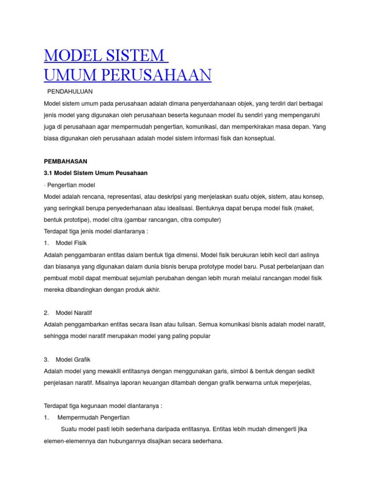 Model Sistem Umum Perusahaan | PDF