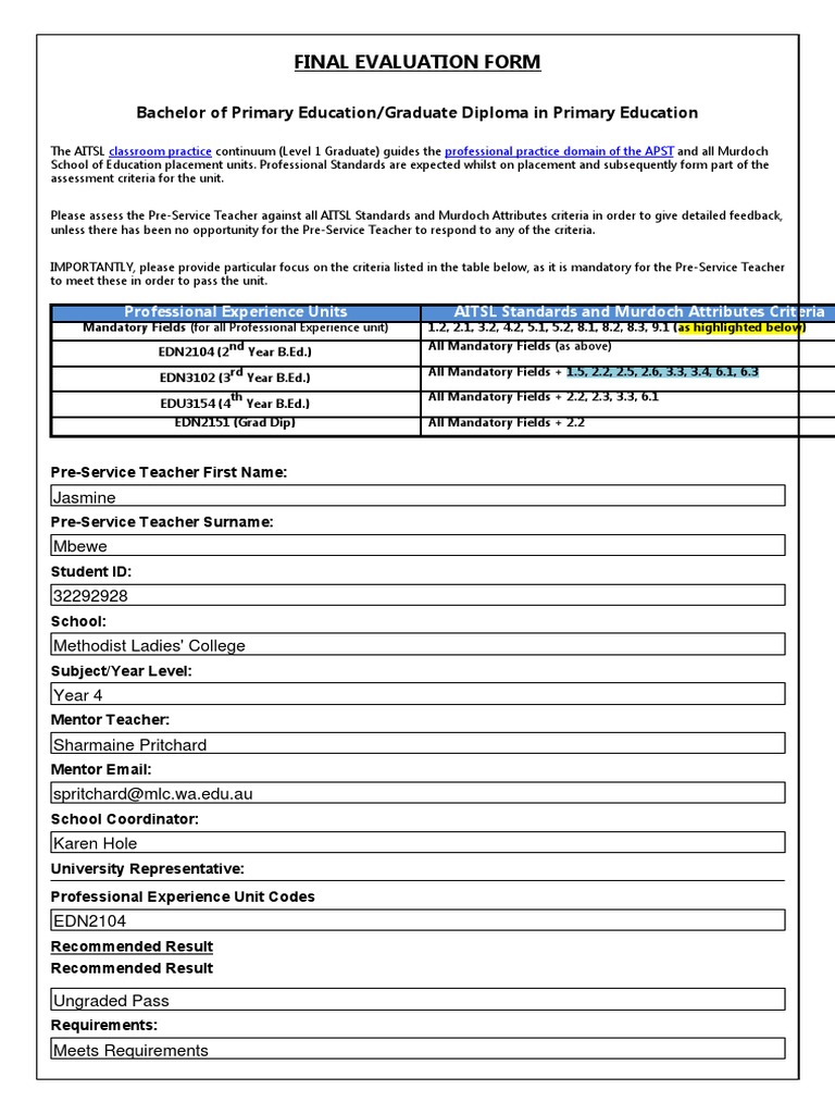 final evaluation form | Educational Technology | Teachers