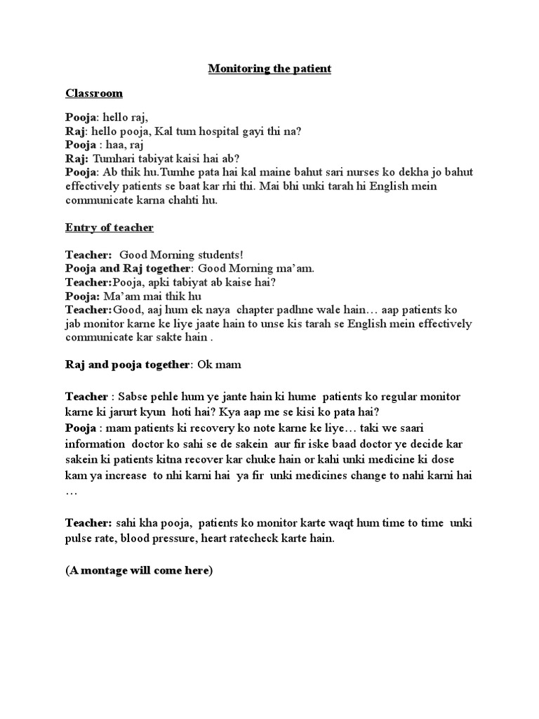 Sample Script Nursing | PDF | Adverb | Preposition And Postposition