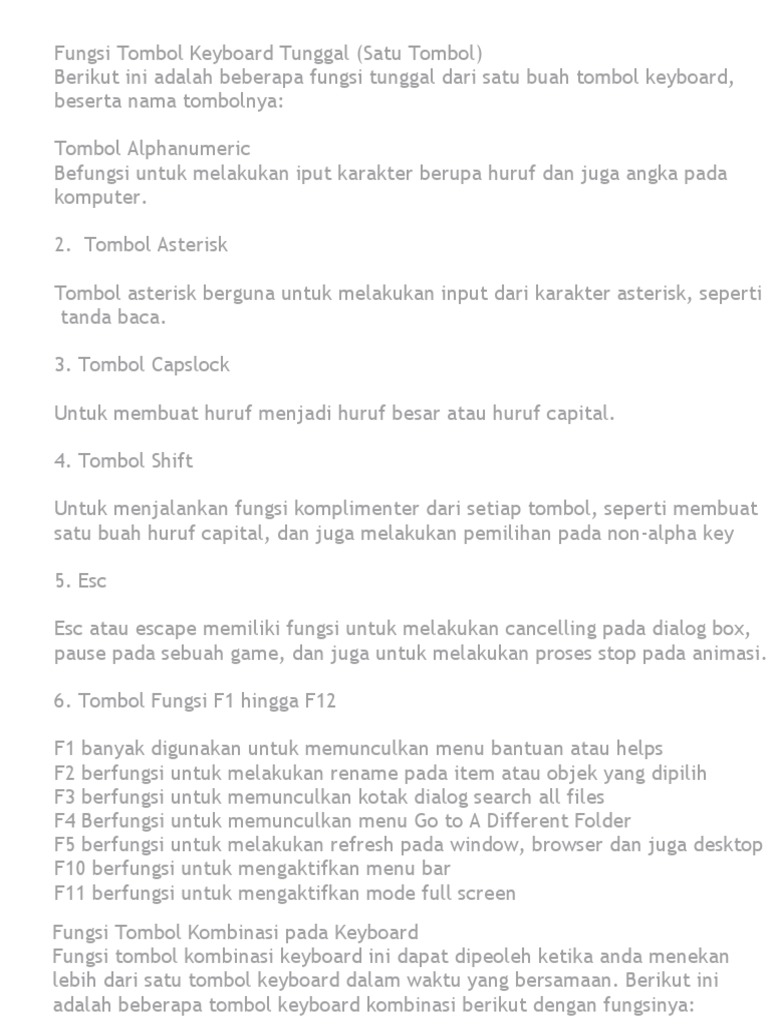 Fungsi Tombol Keyboard dan Kombinasi | PDF