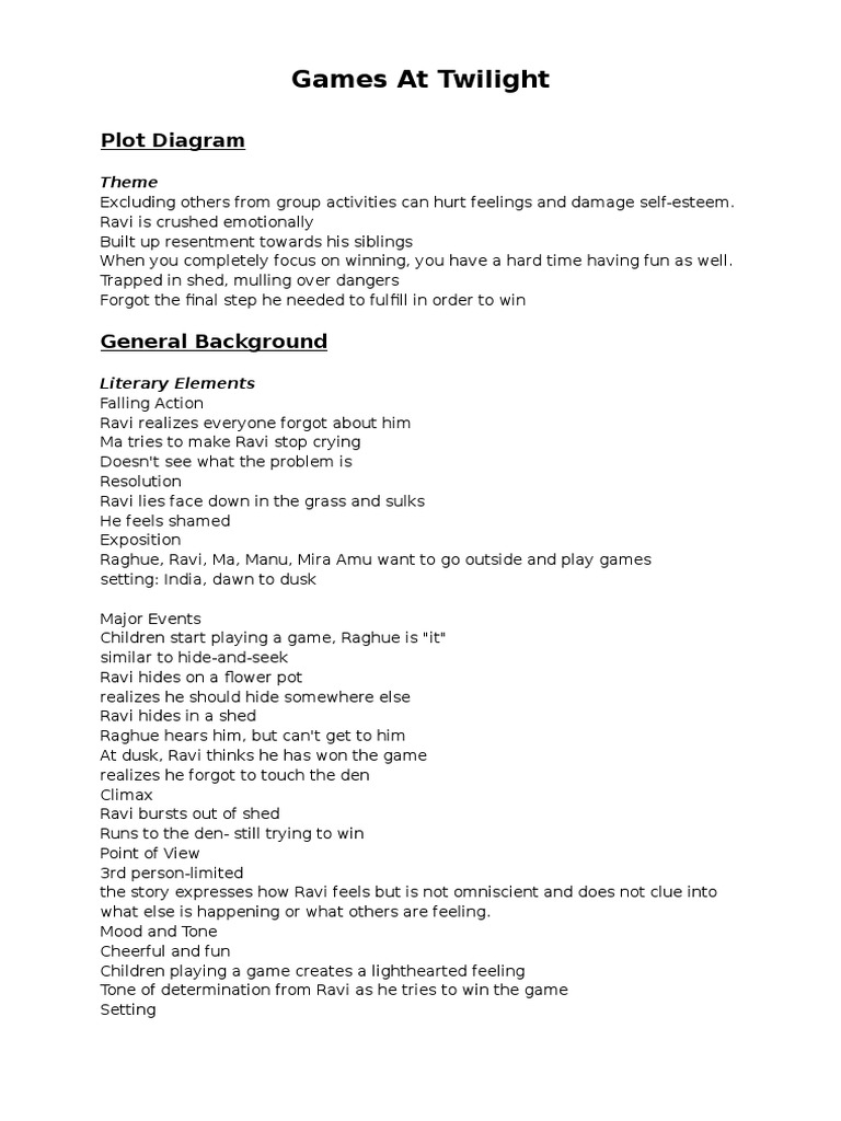 Games at Twilight - Synopsis | PDF | Leisure