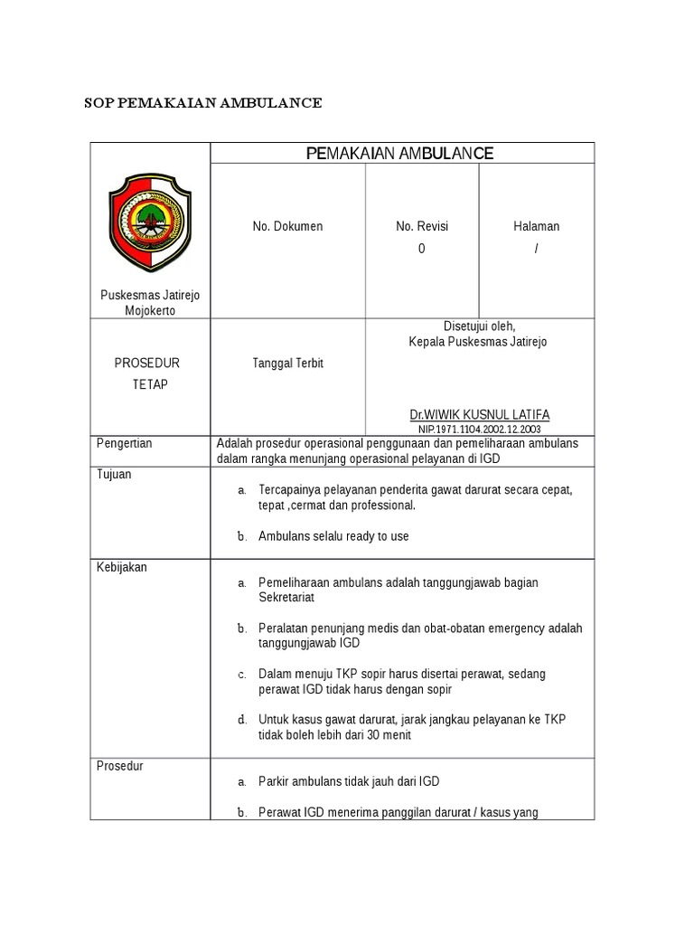 Sop Pemakaian Ambulance | PDF