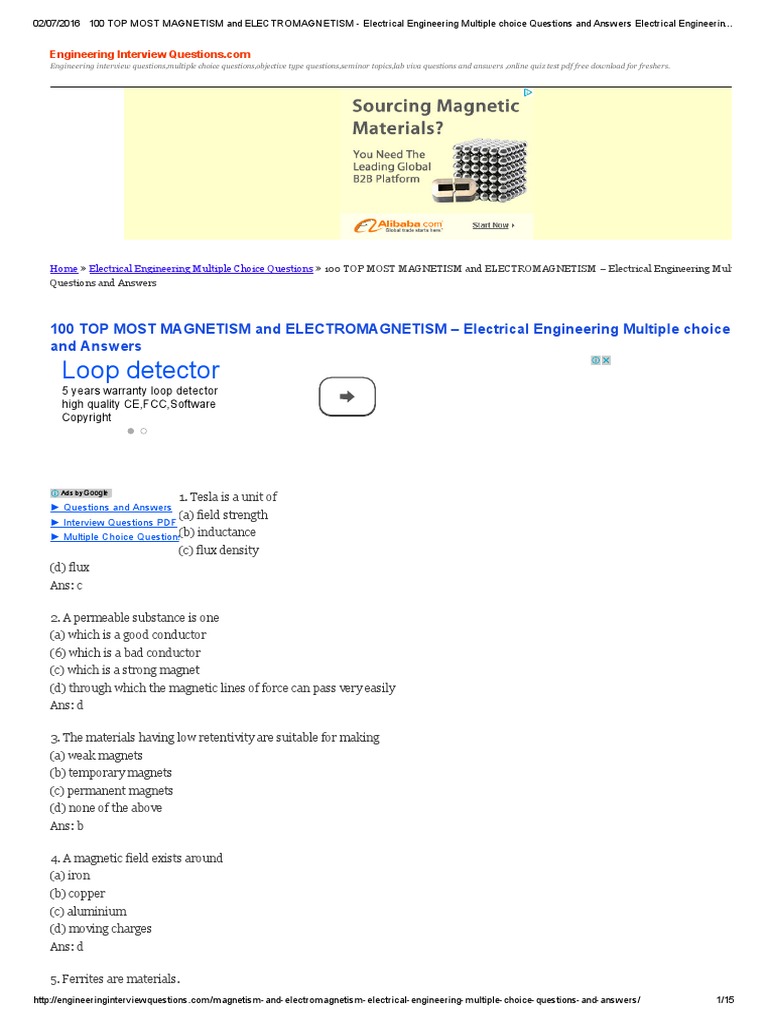 100 TOP MOST MAGNETISM and ELECTROMAGNETISM - Electrical Engineering ...