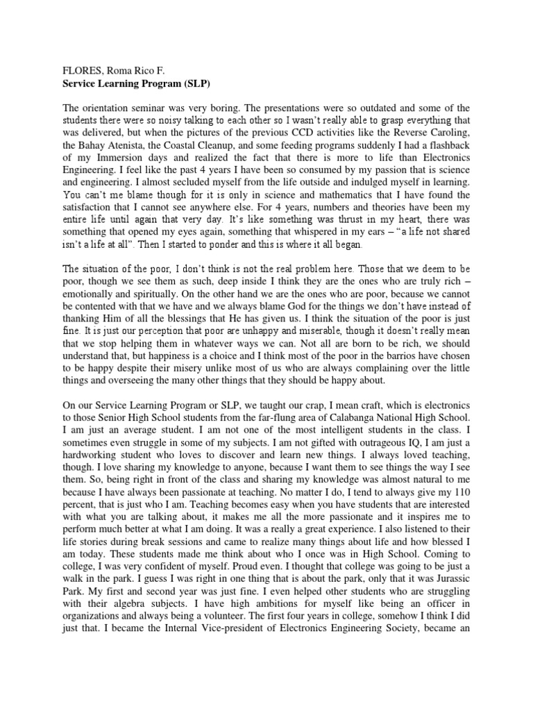 SLP Reflection Paper | PDF