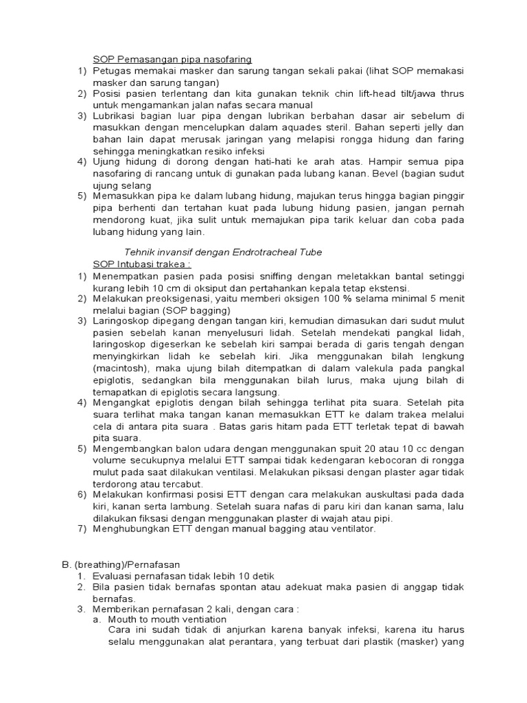 SOP Pemasangan Pipa Nasofaring | PDF