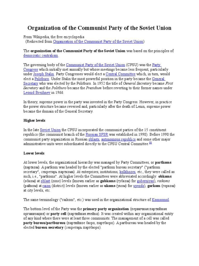 !organization of The Communist Party of The Soviet Union | PDF ...