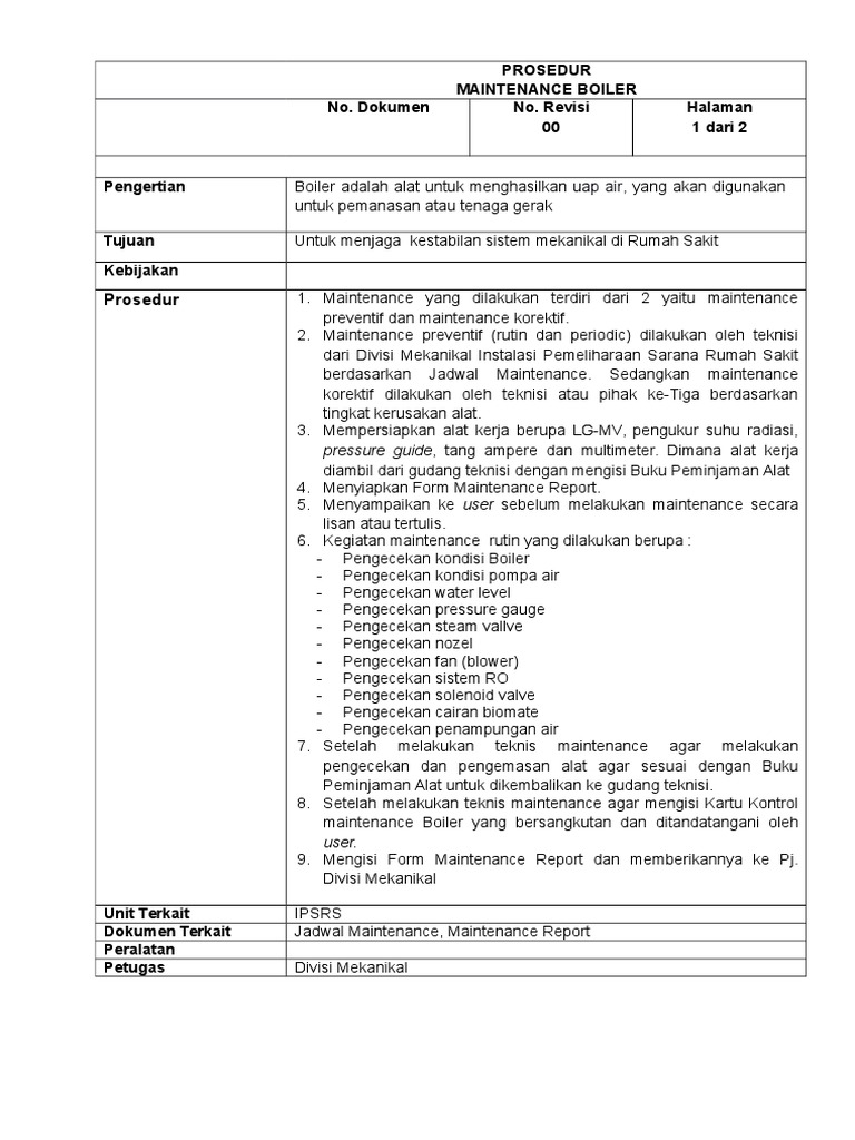 SOP Maintenance BOILER | PDF