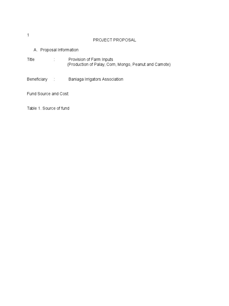 1 Project Proposal A. Proposal Information Title: Provision of Farm Inputs (Production of Palay ...