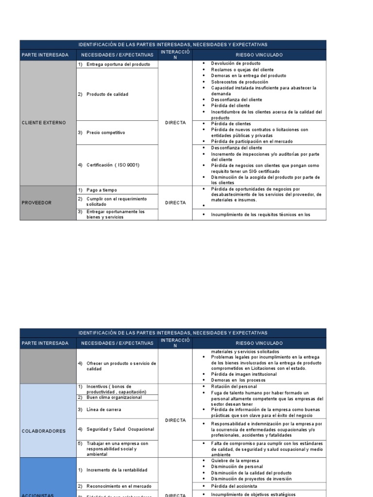 IdentificaciÓn de Las Partes Interesadas | PDF | Calidad (comercial ...
