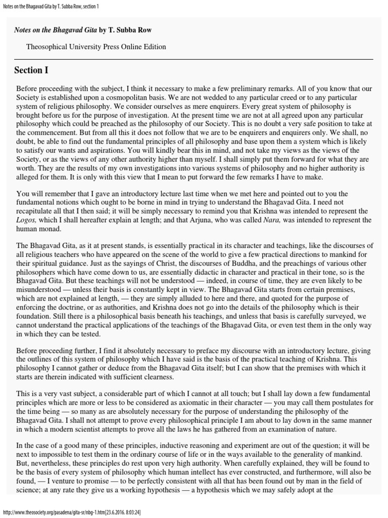 Notes On The Bhagavad Gita by T. Subba Row, Section 1 | PDF | Logos ...
