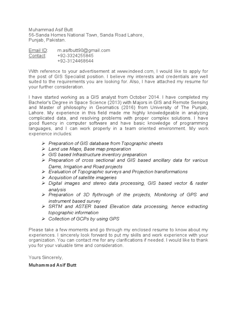 Cover Letter - GIS | PDF