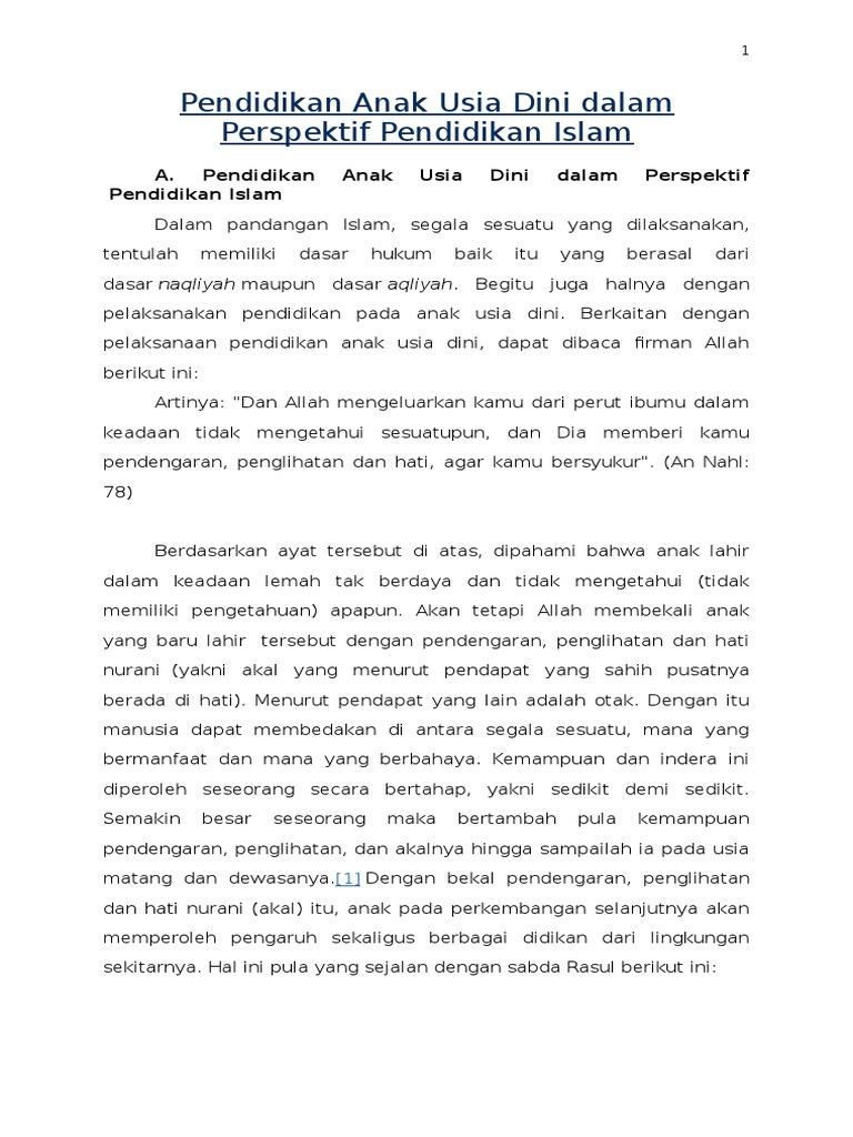 Pendidikan Anak Usia Dini Dalam Perspektif Pendidikan Islam | PDF | Agama & Spiritualitas