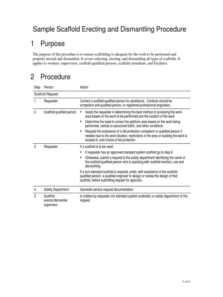 Sample Scaffold Erecting and Dismantling Procedure 1 Purpose | PDF ...
