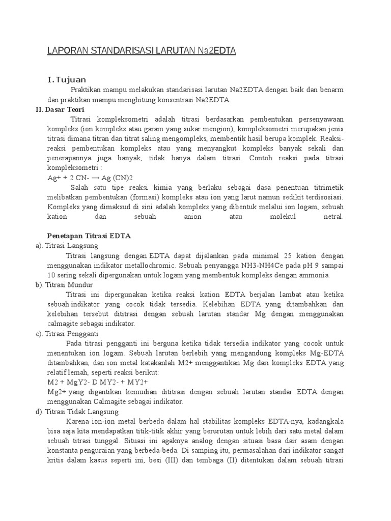 LAPORAN STANDARISASI LARUTAN Na2EDTA | PDF