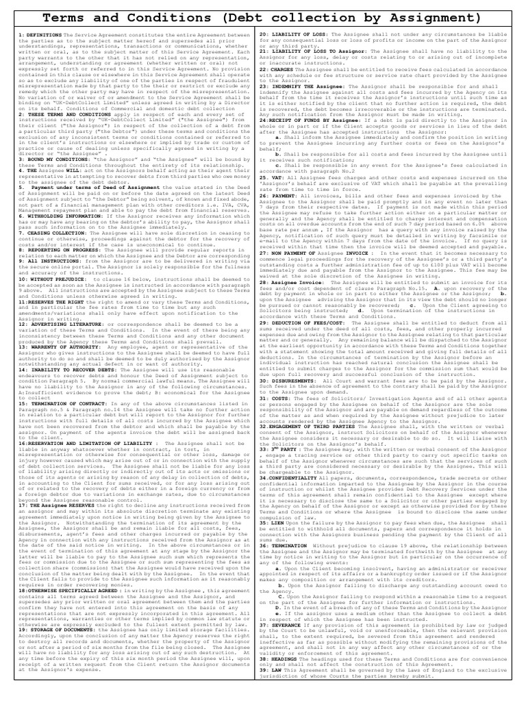 UK Debt Collection Terms Conditions | PDF | Assignment (Law ...