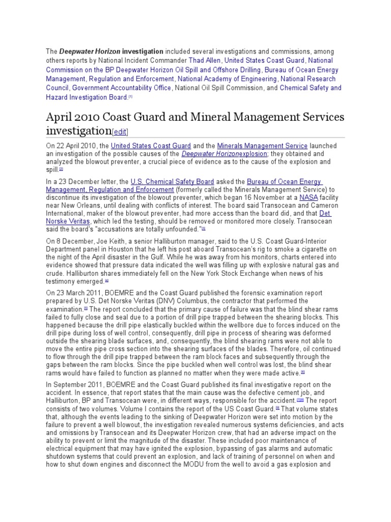 Deepwater Horizon Investigation Findings | PDF | Disaster And Accident ...