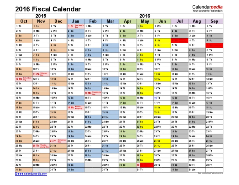 Fiscal Calendar 2016 Landscape | PDF