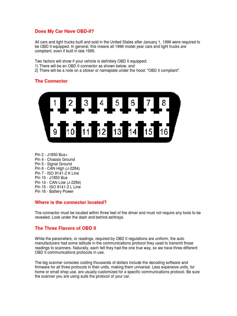 OBD-II Compliance and Connector Guide | PDF | Private Transport ...