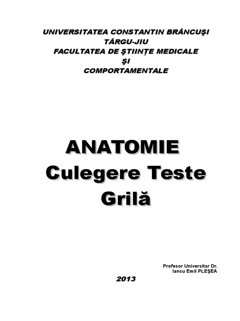 Teste Grila Anatomie Sem I Partea 1 | PDF