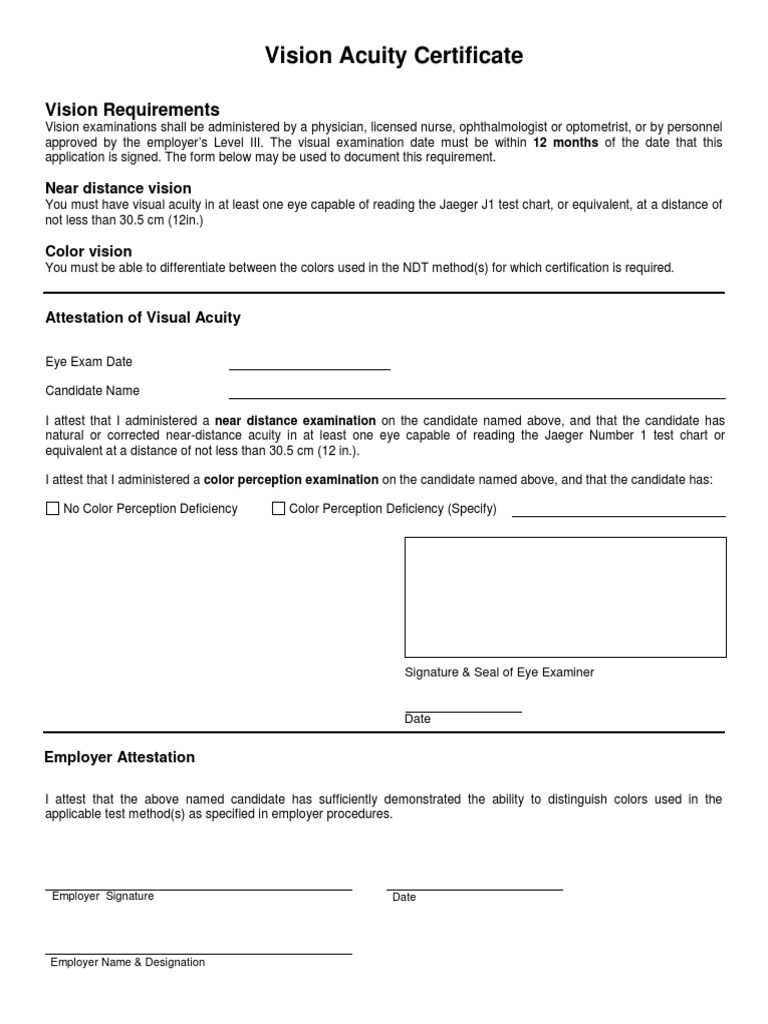 Vision Acuity Certification Requirements | PDF | Career & Growth | Business