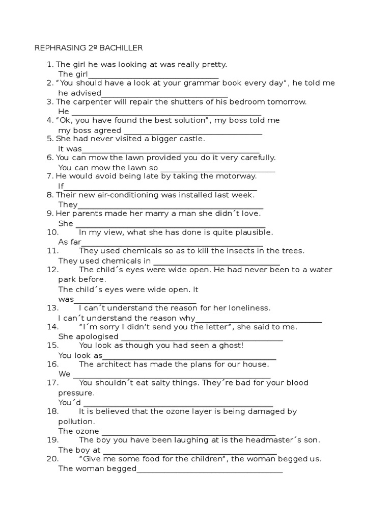 Ejercicios de Rephrasing | PDF