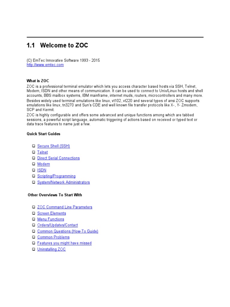ZOC Terminal - Online Documentation - English | PDF | Command Line Interface | Secure Shell
