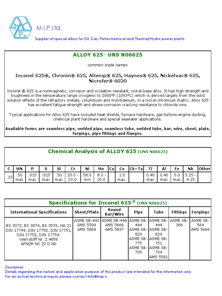ALLOY 625 Materials | PDF