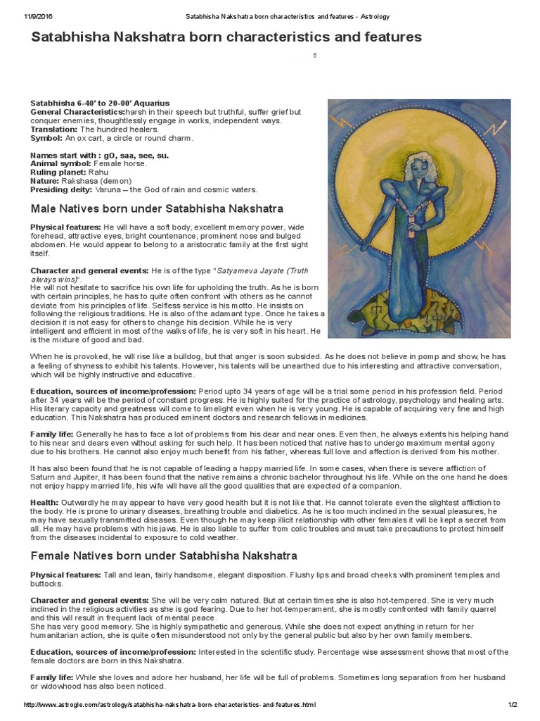 Satabhisha Nakshatra Born Characteristics and Features - Astrology ...