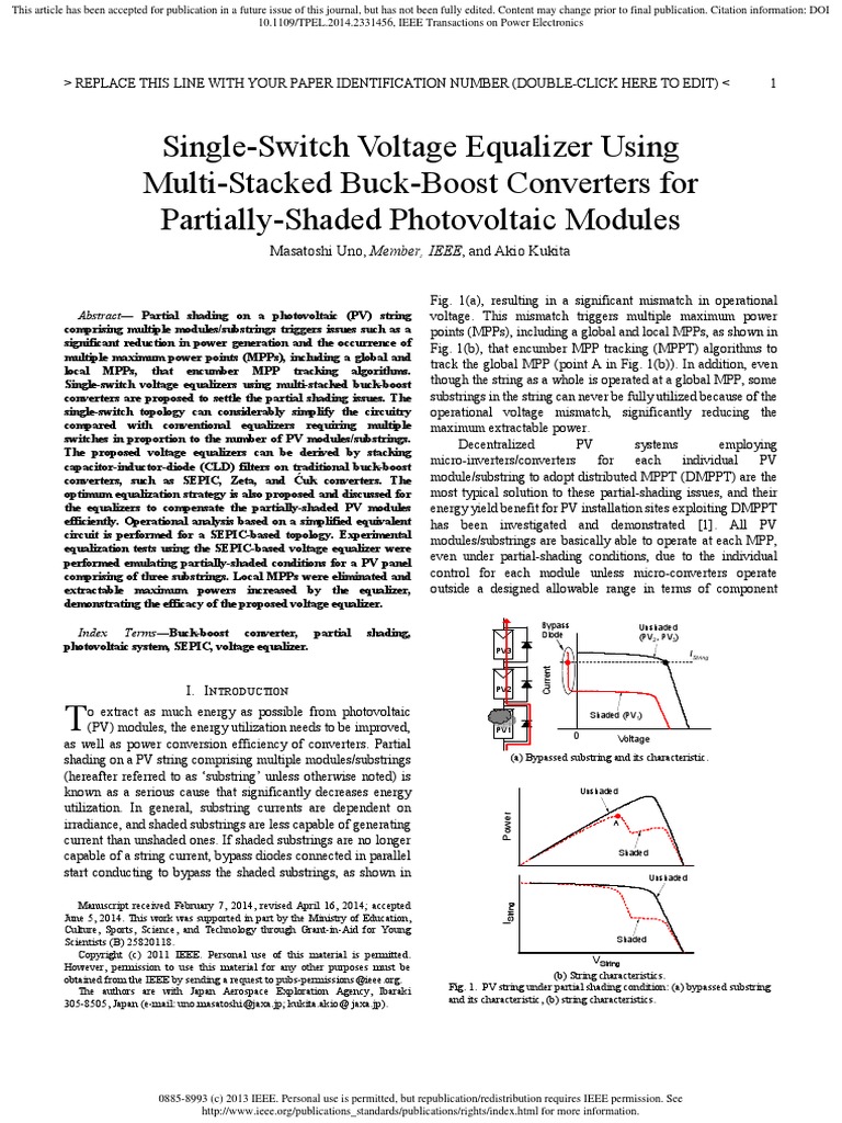 Single-Switch Voltage Equalizer Using Multi-Stacked Buck-Boost Converters For Partially-Shaded ...