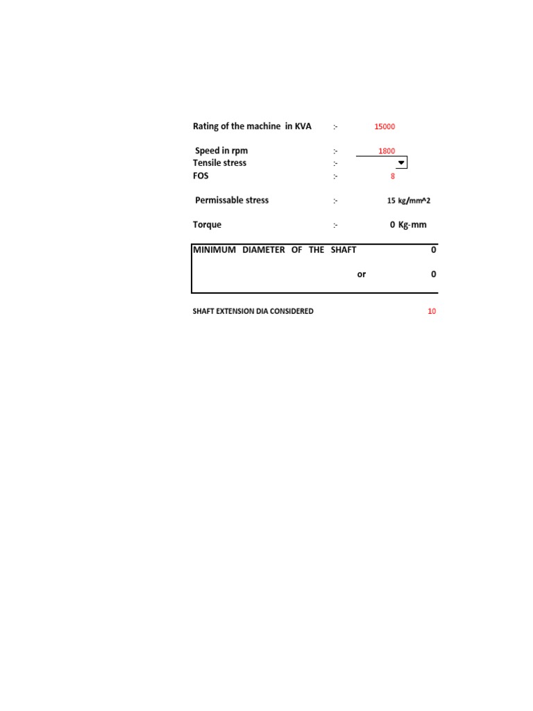 Rating of The Machine in KVA Speed in RPM Tensile Stress FOS ...