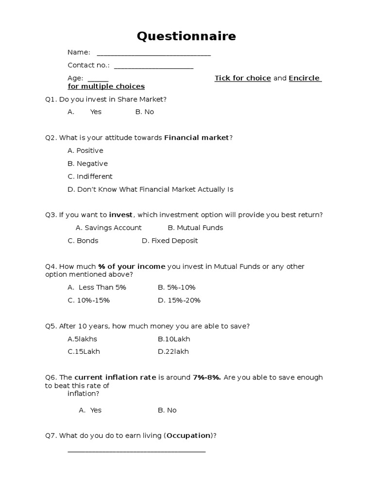 Questionnaire: For Multiple Choices | PDF