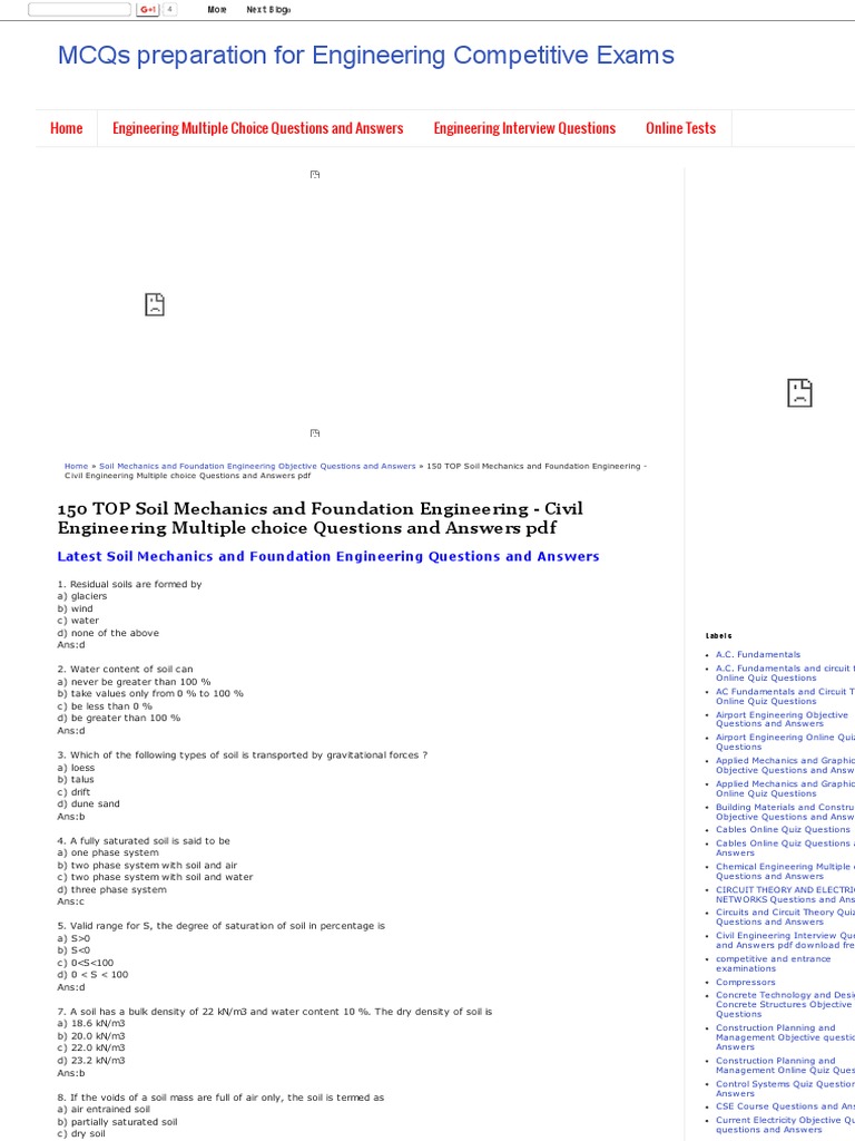 150 TOP Soil Mechanics and Foundation Engineering - Civil Engineering ...