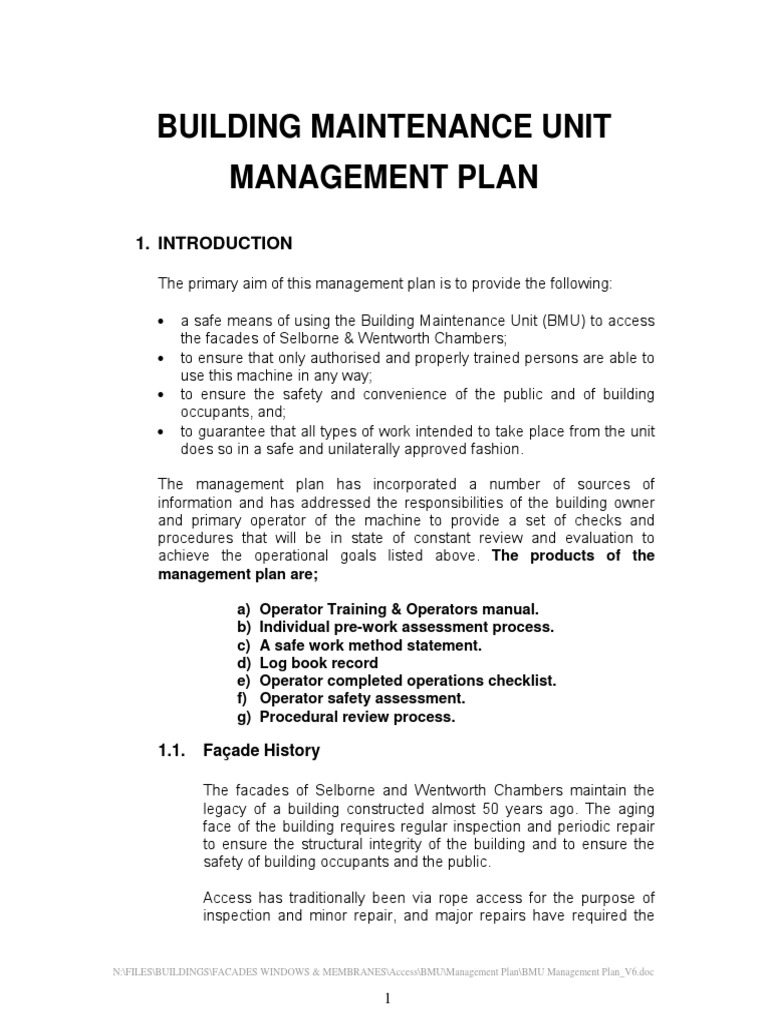 BMU Management Plan | PDF | Hvac | Risk Management