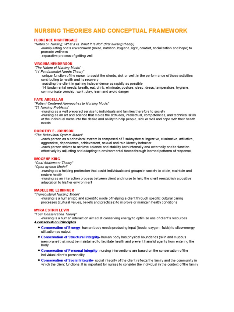 Nursing Theories and Frameworks Overview | PDF | Nursing | System