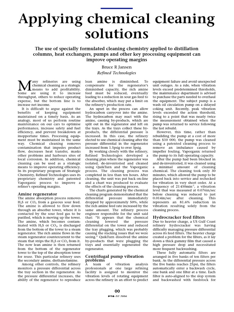 Applying Chemical Cleaning 2006 | PDF | Oil Refinery | Heat Exchanger