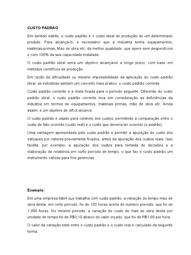 Custo Padrao | PDF | Despesa | Economias