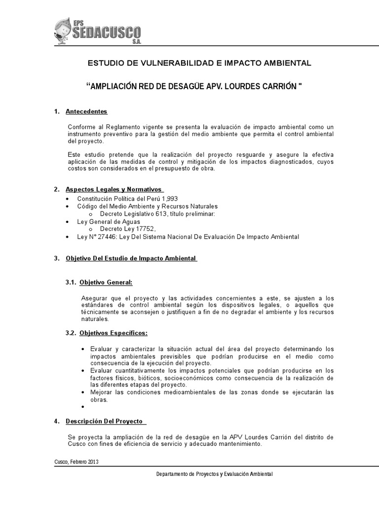INFORME DE IMPACTO AMBIENTAL | Evaluación de impacto ambiental ...
