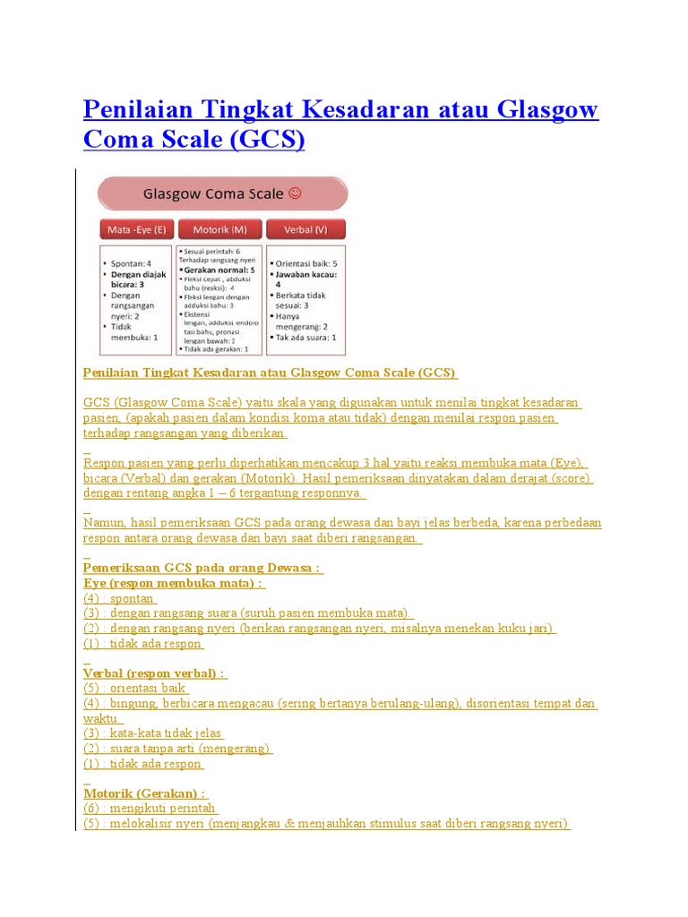 Penilaian Tingkat Kesadaran Atau Glasgow Coma Scale | PDF