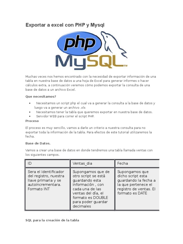 Exportar A Excel Con Php Y Mysql Pdf Sql Php
