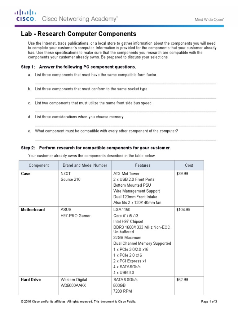 1.2.1.13 Lab - Research Computer Components | PDF