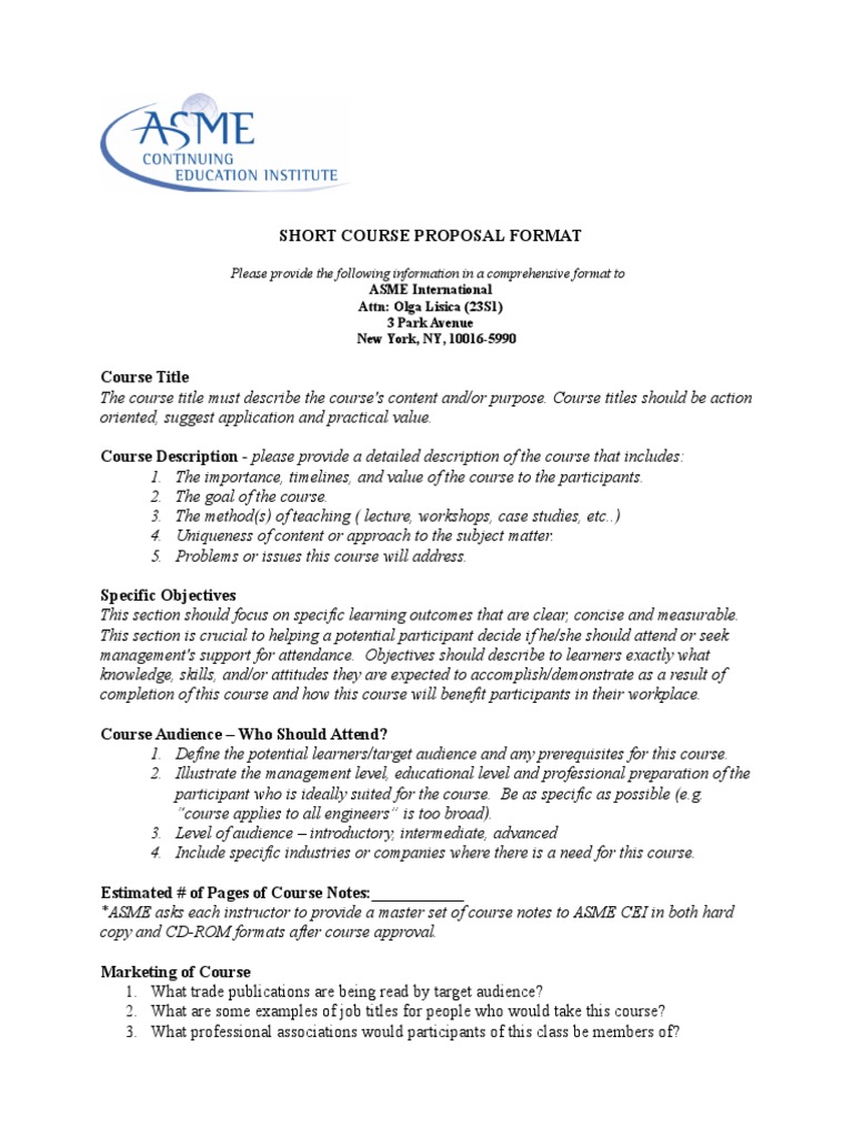 Short Course Proposal Format | PDF | Web Conferencing | Educational ...