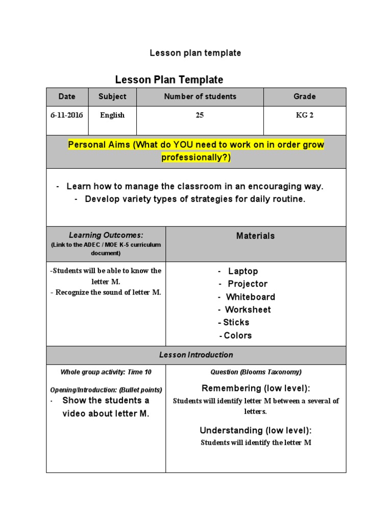 Lesson Plan Template: Date Subject Number of Students Grade 6-11-2016 ...